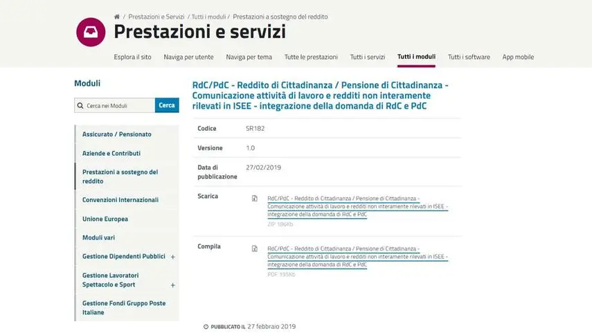 Inps, on line il modulo per chiedere il reddito di cittadinanza ...