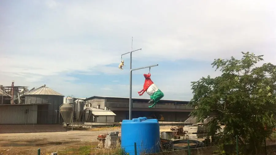 La mucca tricolore impiccata a lato della A4 è stata tolta | Giornale ...